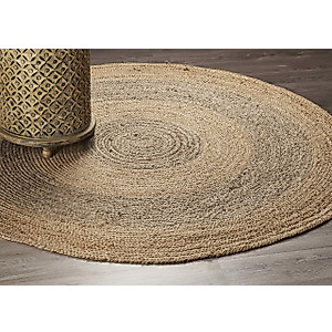 LR Resources Jute LR12032-NGY40RD Natural/Gray Round X 4 ft Indoor Area Rug, 4' x 4'