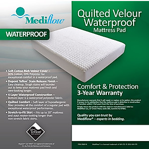 Mediflow Cotton Velour Waterproof 54 by 75-Inch Mattress Pad, Full