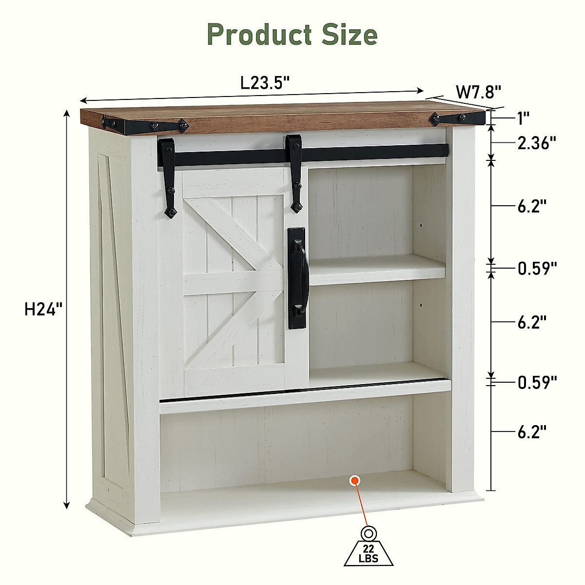 OKD Bathroom Wall Cabinet, Farmhouse Medicine Cabinet with Sliding Barn Door & Adjustable Shelves, Storage Cabinet Wall Mounted for Bathroom, Kitchen, Rustic Oak with Antique White