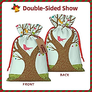 Drawstrings Christmas Gift Bags Spring-Tree-Color-Birds Presents Wrapping Bags Xmas Gift Wrapping Sacks Pouches Medium