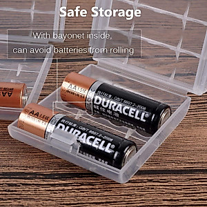 HOMEFUNTIME Battery Case AA/AAA Battery Holder Container Compact Portable Organizer Storage Case Insulative Plastic Clear Protective Battery Case for Travelling/Home/Office/School/Garage(4 PCS)