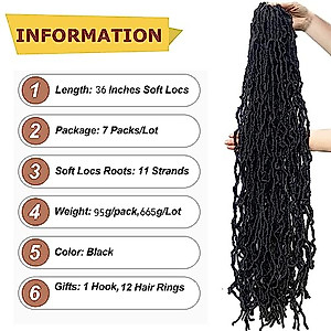 7 Packs Soft Locs 36 inch Goddess Locs Faux Locs Crochet Hair for Black Women Whole Strand Pre-looped Long New Locs Crochet Natural Black Locs Curly Braiding Hair Extension
