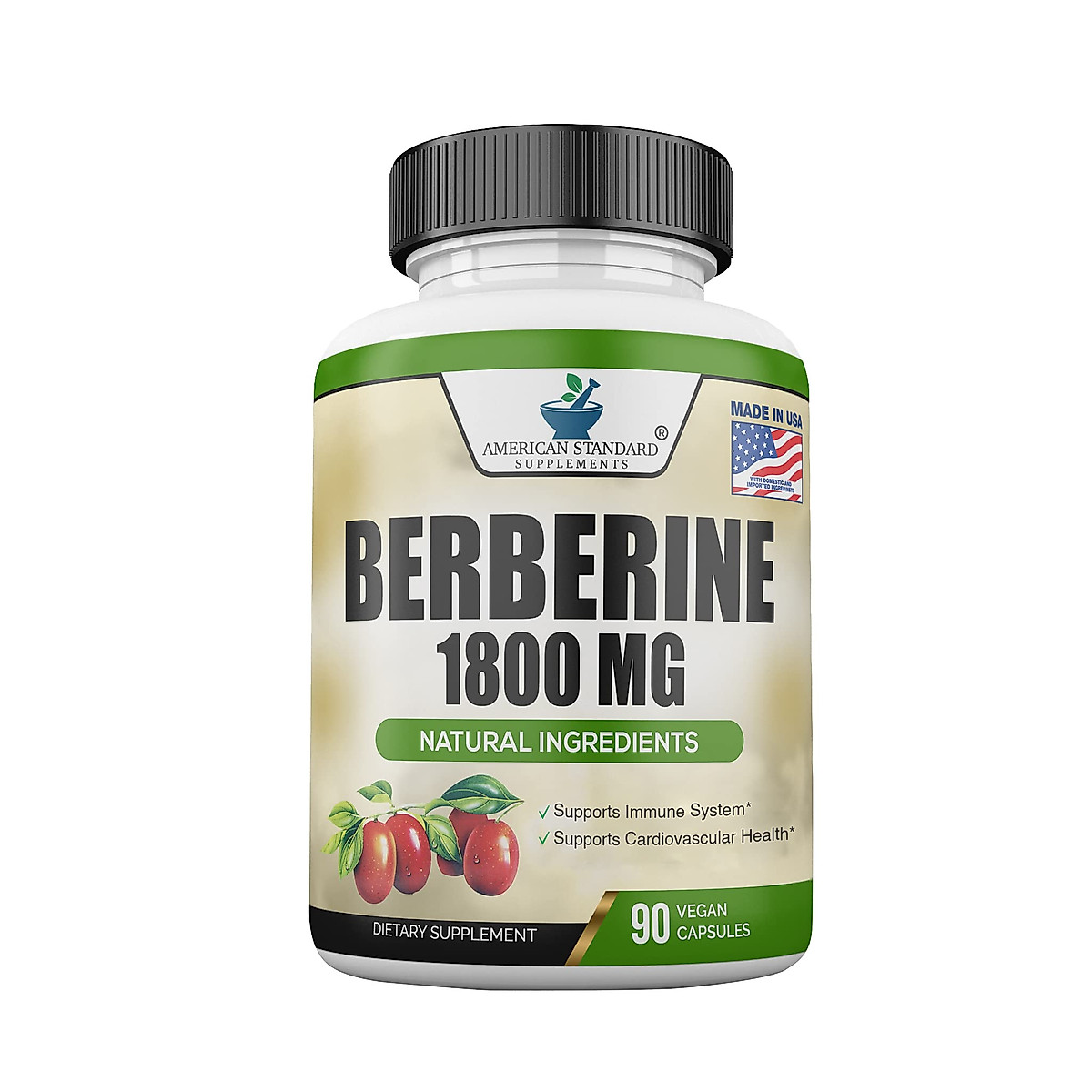Berberine 1800mg Per Serving, Berberine Supplement, Berberine HCL, Berberine Pills, Berberine Capsules, Cardiovascular & Heart Health, Immune Support, 90 Veggie Capsules