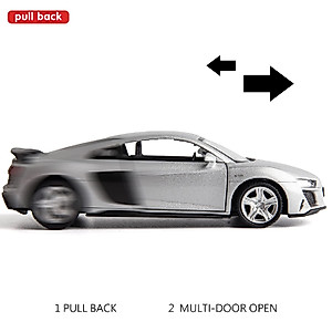 RMZ City Compatible for 1:36 Diecasting Alloy Car Model Audi R8 Toy Car, Pull Back Vehicles Toy Car for Toddlers Kids Boys Girls Gift Silver