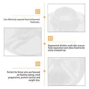 Hemoton Pasta Plate Bowl Plates Divided Plates Dinner Plate: Portion Control Plate 4 Compartments Diet Plate with Soup Compartment for Adult Home Restaurant 8.5 Inch White Bowl Plate