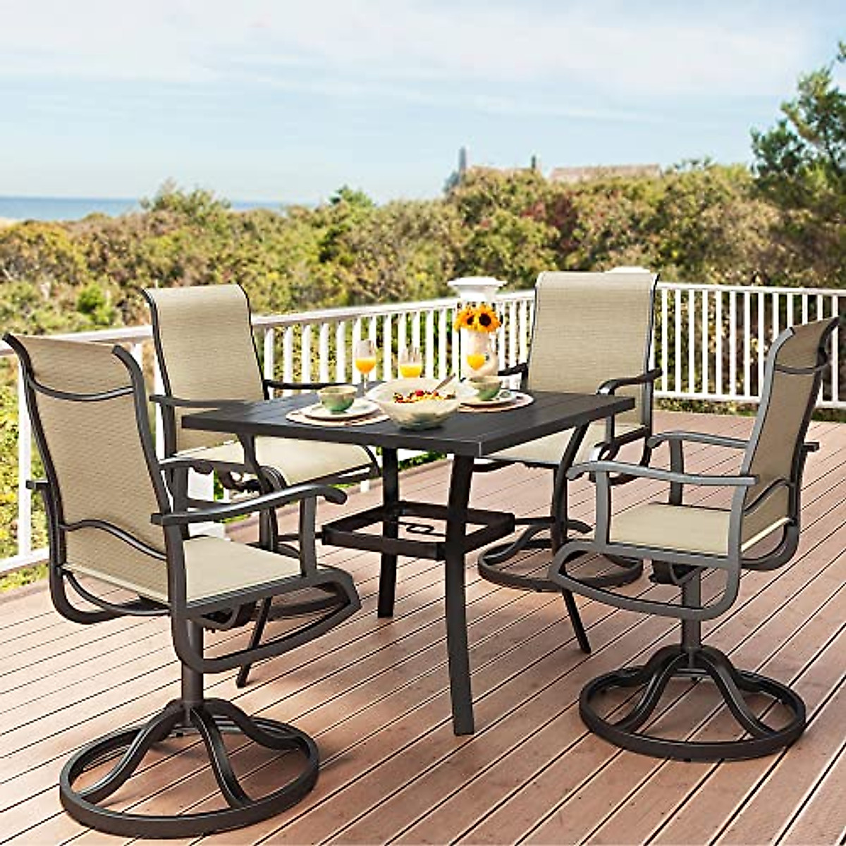 YITAHOME Patio Table, 37" Square Outdoor Patio Dining Table with 1.57" Umbrella Hole, E-Coating Metal Outdoor Dining Table Perfect for Lawn Backyard Garden, Black