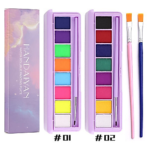 16 Colors Neon Face Paint Liner Makeup Water Activated Eyeliner Palette UV Glow Longlasting Fluorescent Face & Body Paint with Brush for Halloween Christmas