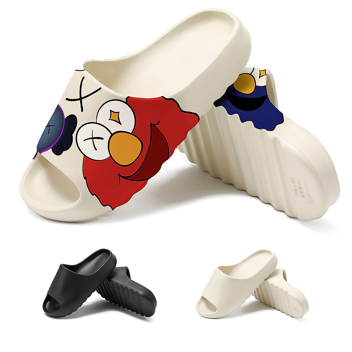 ibnsdoy Cloud Cushion Slides EVA Pillow Slippers Cute Graffiti Slides House Shoes Non-Slip Thick Soft Platform Slide Sandals For Women Men Unisex Massage Shower Bathroom Slipper For Spa Gym Home