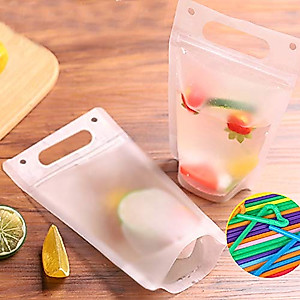 100 Pcs Drink Pouches for Adults, Reusable Drink Pouches with Straws Funnel, Hand-held Juice Pouches for Adults Smoothie Pouches for Birthday, Cool Summer Party