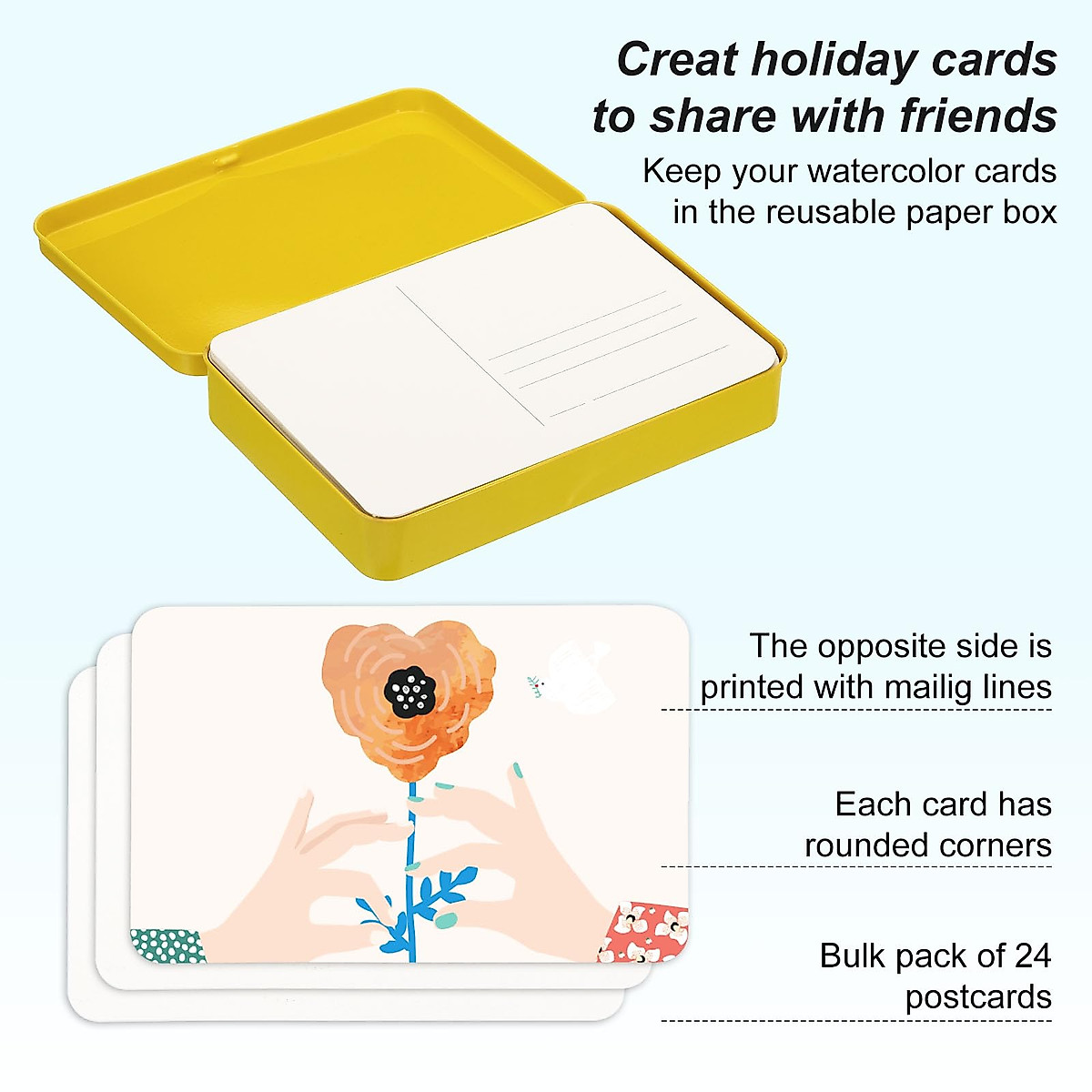 PATIKIL 24 Sheets Watercolor Postcards, 4x6 Blank Watercolor Paper Post Cards 140lb/300gsm Journal 100% Cotton Paper Bulk for Mailing Paint DIY Art Invitations Greeting, Yellow - Rough