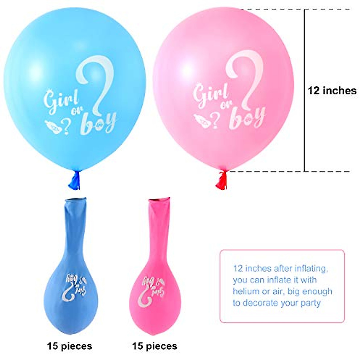 30 Pcs Gender Reveal Balloons Girl or Boy Latex Balloon 12 Inches Pink Blue Party Balloon for Gender Reveal Baby Shower Themed Decorations