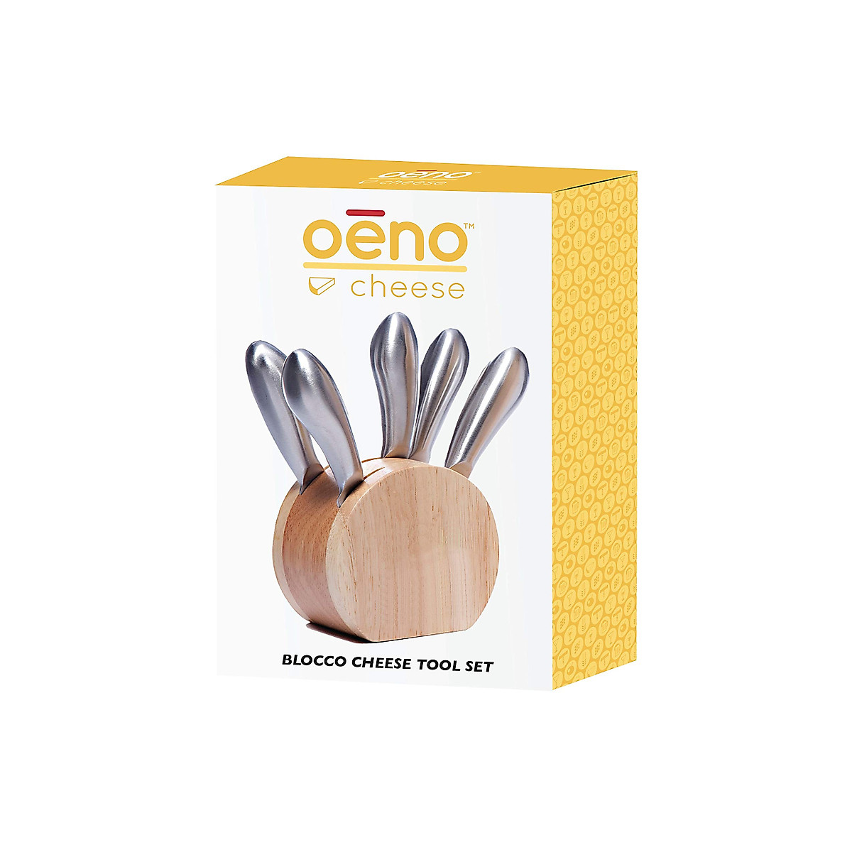 Oenophilia Blocco Cheese Tool Set, Five Sculptured Knives and Spreaders, Contains Ruberwood Storage Block