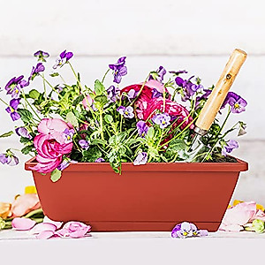 CHUKEMAOYI Window Box Planter, 7 Pack Plastic Vegetable Flower Planters Boxes 17 Inches Rectangular Flower Pots with Saucers for Indoor Outdoor Garden, Patio, Home Decor