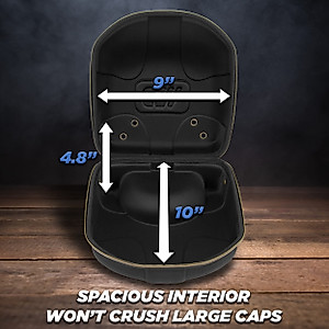 CASEMATIX Hat Travel Case for up to 5 Baseball Caps with Crush-Resistant Hard Shell Outer, Adjustable Shoulder Strap and Comfortable Handle - Portable Hat Case Carrier for Travel and Hats Storage