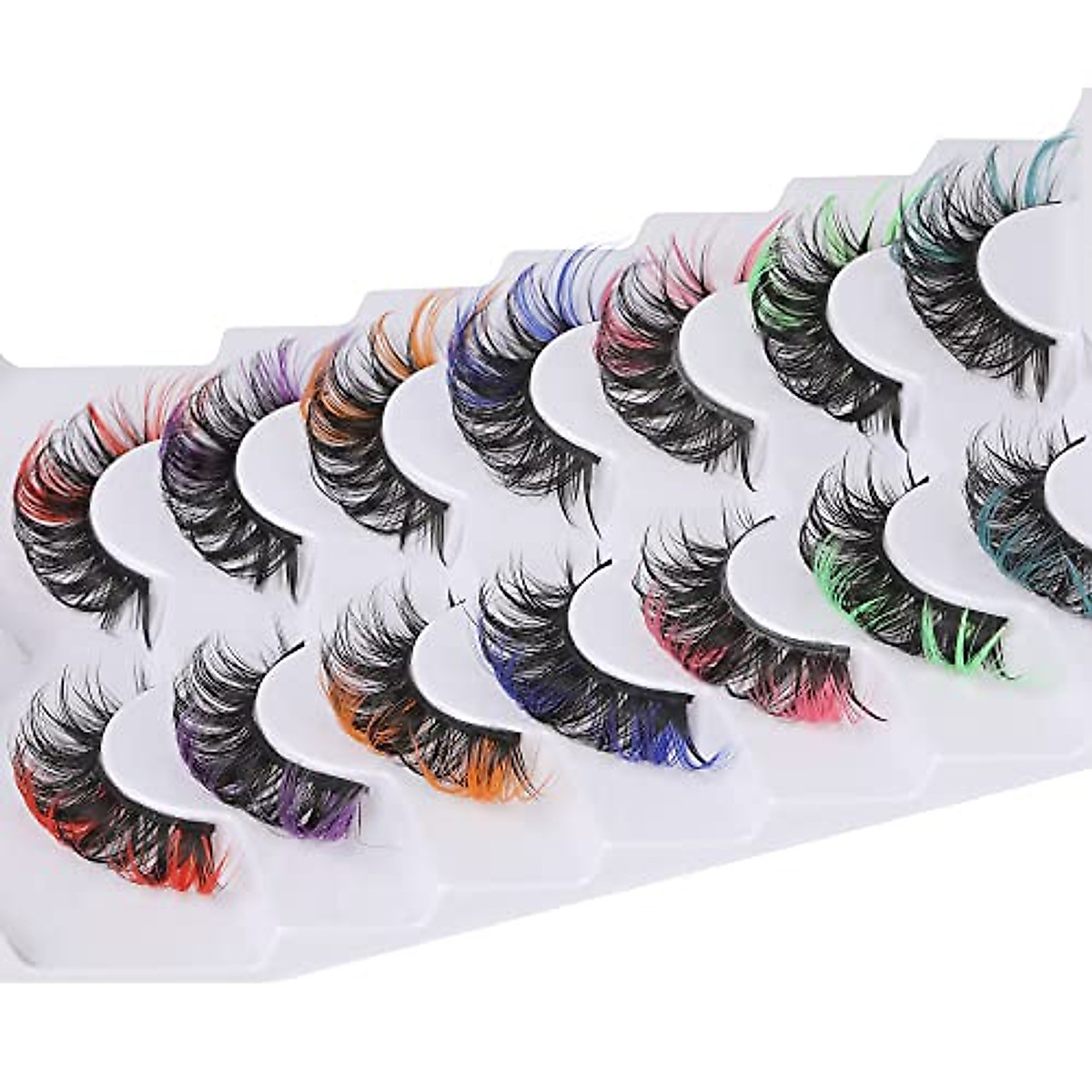 Ruairie False Eyelashes Colored Lashes Fluffy Wispy Russian Strip Lashes with Color D Curl Volume Curly Christmas, 7 Colors Fake Eyelashes Pack