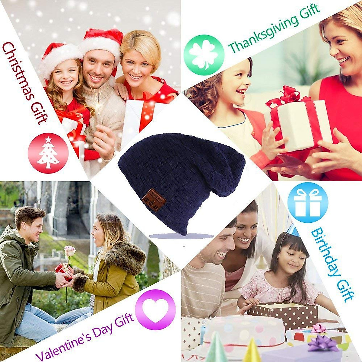 Wireless Beanie Hat with Headphones Smart Beanie Headset Winter Hats Warm Musical Cap 5.0 Headphone Built-in Mic Handsfree for Skiing Skateboarding Jogging for Men Women Boys Girls Blue