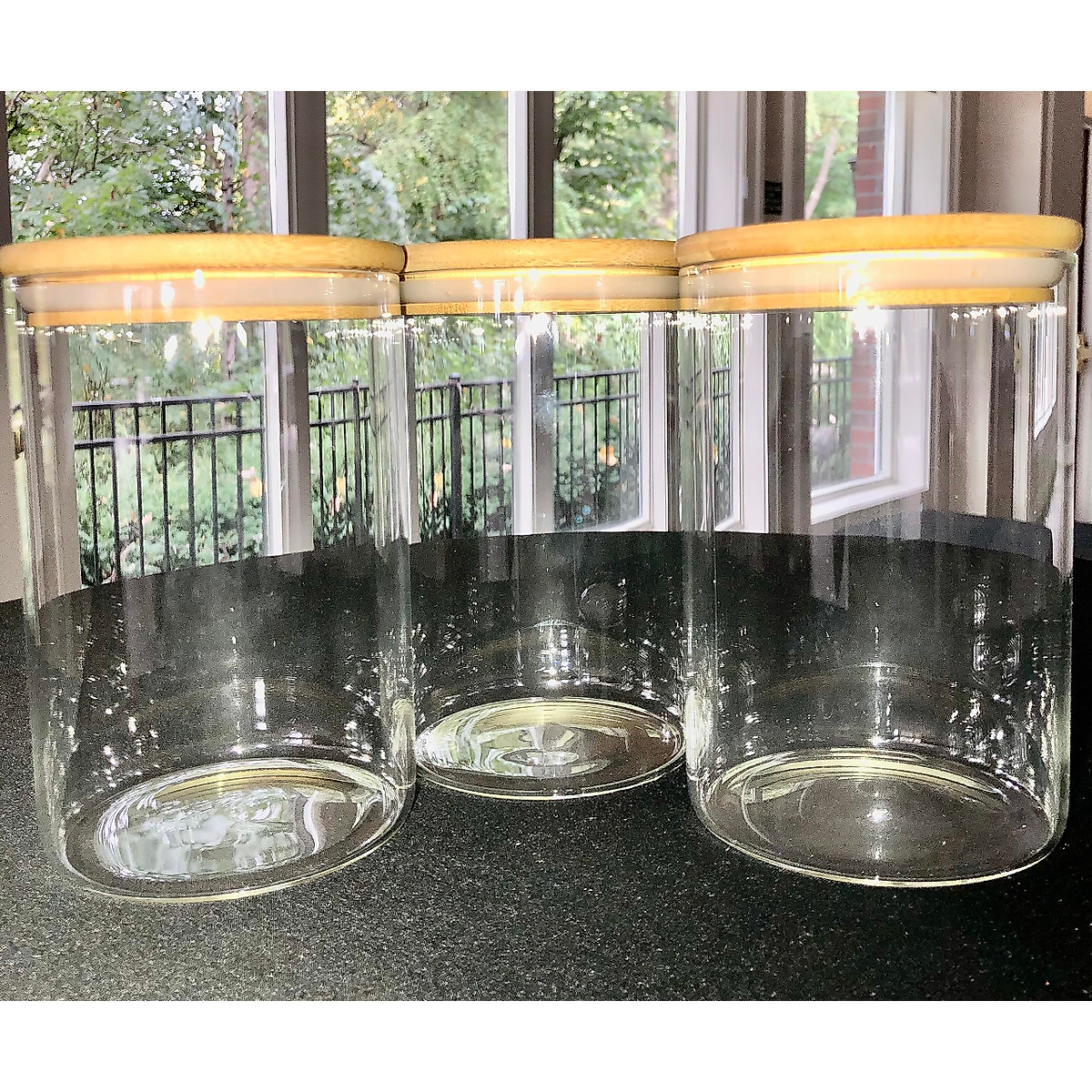Glass Food Storage Containers Jar Seal Bamboo Lids, Stackable 30oz Set of 3, Pantry Storage Jar for Flour rice Cereal Sugar Tea Coffee Beans Snacks