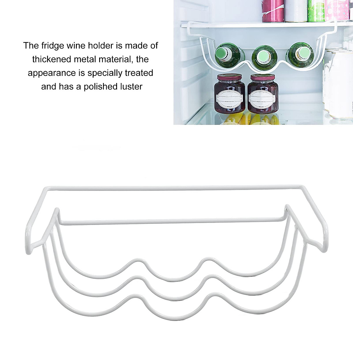 KWQBHW Fridge Wine Rack Water Bottle Holder Refrigerator Bottle Rack Hanging Drink Bottles Shelf Metal Wine Storage Organizer for Kitchen Holds 3 Bottles