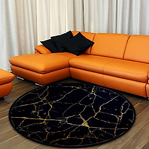 BVOGOS 36 inch Large Round Rugs Black and Gold Marble Ultra Soft Kids Floor Playing Mat for Bedroom Living Room Baby Room, Non-Skid Lightweight Foam Area Rugs Home Decor