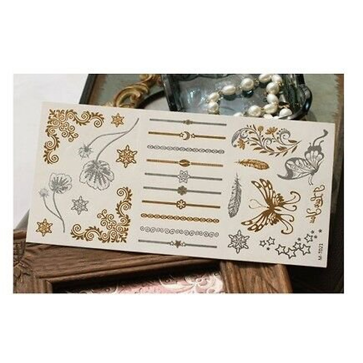 Temporary Tattoos,Metallic,5 Large Sheets Gold Silver Glitter, by WffDirect,80+ Color Flash Fake Waterproof Tattoo Stickers-For Adults or Kids