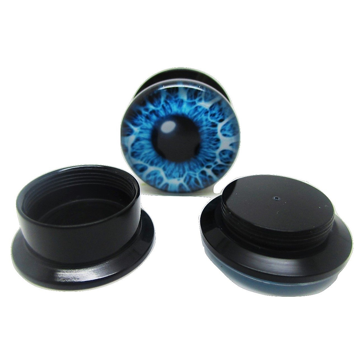 Pierced Republic Blue Eye Ear Plugs - Acrylic - Screw on - New *Pair* - 8 Sizes (0 Gauge (8mm))