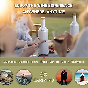 Carivino - All-in-One Insulated Wine Bottle with Built-In Wine Aerator. Includes Ceramic Coated Vacuum Insulation with 2 Tritan Wine Glasses & Corkscrew. Unique Wine Gift, 750mL, Metallic Tramonto Red