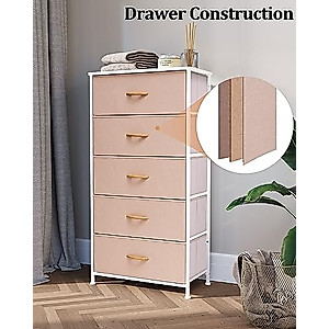 JOINHOM Dresser Storage Tower with Drawers, Fabric Tall Dresser Drawer for Bedroom, Office, Entryway, Living Room and Closet- Sturdy Steel Frame, Easy Pull Bins & Wooden Top