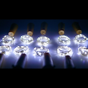 10 Pack 20 LED Wine Bottle Cork Lights Mini Fairy String Lights Copper Wire, Battery Operated Starry Lights for DIY, Festival, Wedding, Party, Indoor, Outdoor Decoration (Cool White)