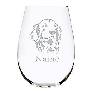 Golden Retriever dog themed with name 17 oz. stemless wine glass