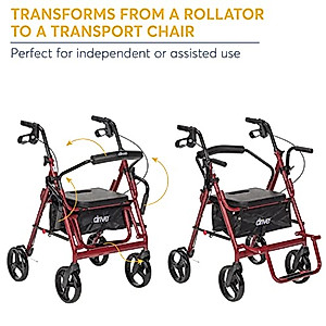 Drive Medical 795BU Duet Folding Transport Wheelchair and Rollator Walker, Burgundy