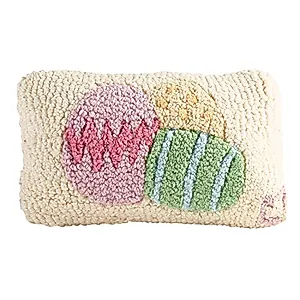 Chandler 4 Corners Artist-Designed Easter Eggs Hand-Hooked Wool Decorative Throw Pillow (8” x 12”)