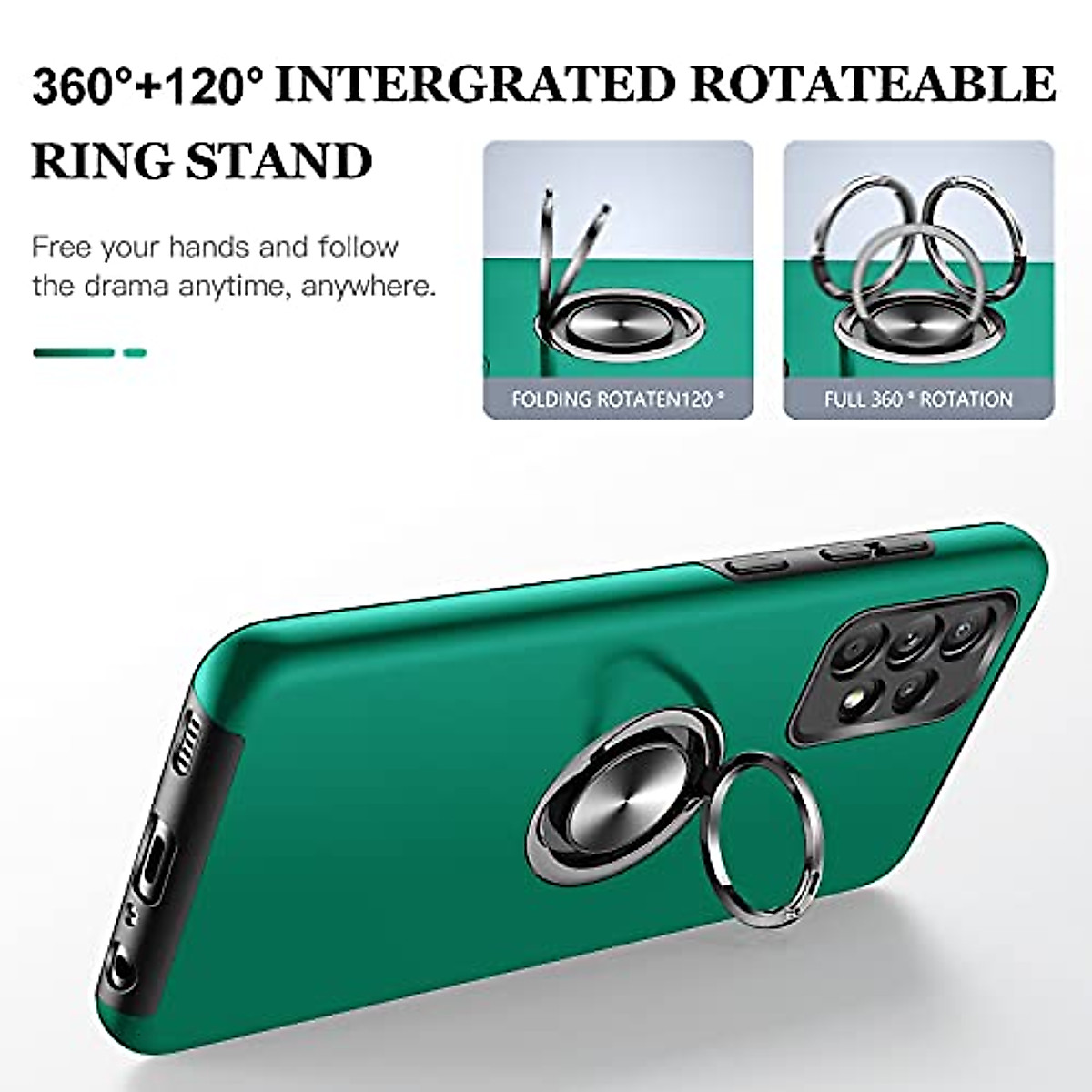 JAME for Samsung Galaxy A52 5G Case with [2 Pack] Tempered-Glass Screen Protector, Slim Soft Heavy Duty Cover for Samsung A52 Case, with Invisible Ring Holder Kickstand for Galaxy A52 Case, Green