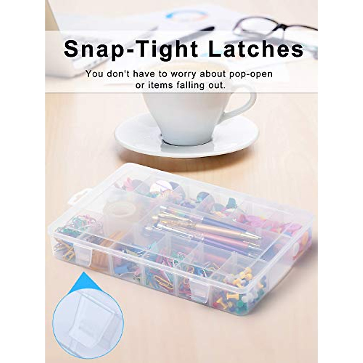 iBune 18 Grids Large Plastic Compartment Container, Bead Storage Organizer Box Case with Adjustable Removable Dividers for Jewelry Craft Tackles Tools, Size 11.7 x 7.7 x 1.7 in, White