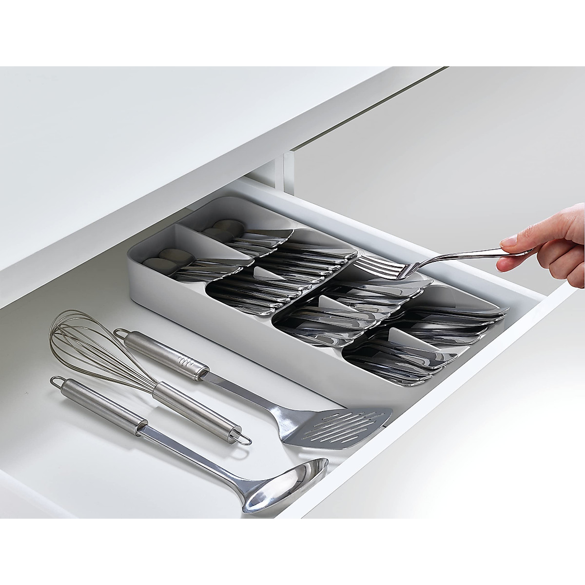 Joseph Joseph DrawerStore Compact Cutlery Organizer Kitchen Drawer Tray, Large, Gray