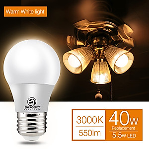 Energetic Lighting LED Refrigerator Bulb 40 Watt Equivalent, 3000K Warm White, Dimmable A15 Ceiling Fan Light Bulbs, E26 Base, UL Listed, 6 Pack