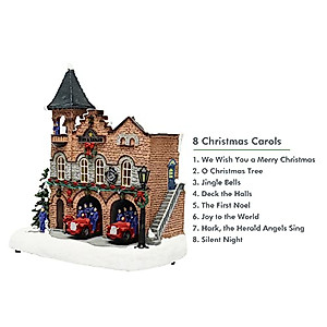 MOMENTS IN TIME Christmas Village Building, Fire Station with LED Lights, Christmas Music, and Animation - Power Adapter (Included)