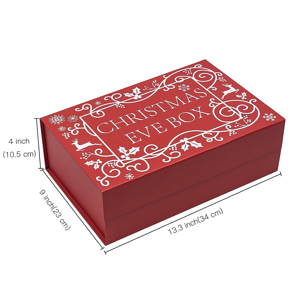 WRAPAHOLIC 1 Pcs Christmas Gift Box with Lid - 13.3 x 9 x 4 Inches Red and White Christmas Eve Box Lettering Design Gift Box, Collapsible Gift Box with Magnetic Closure and 2 Pcs Tissue Paper