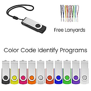 USB 32GB Flash Drive 10 Pack, ABLAZE USB 2.0 Memory Stick with Lanyards Swivel Thumb Drives Bulk USB Drive 32GB Pendrive Jump Drive Zip Drive(32GB USB 10 Pack, Mixcolor)