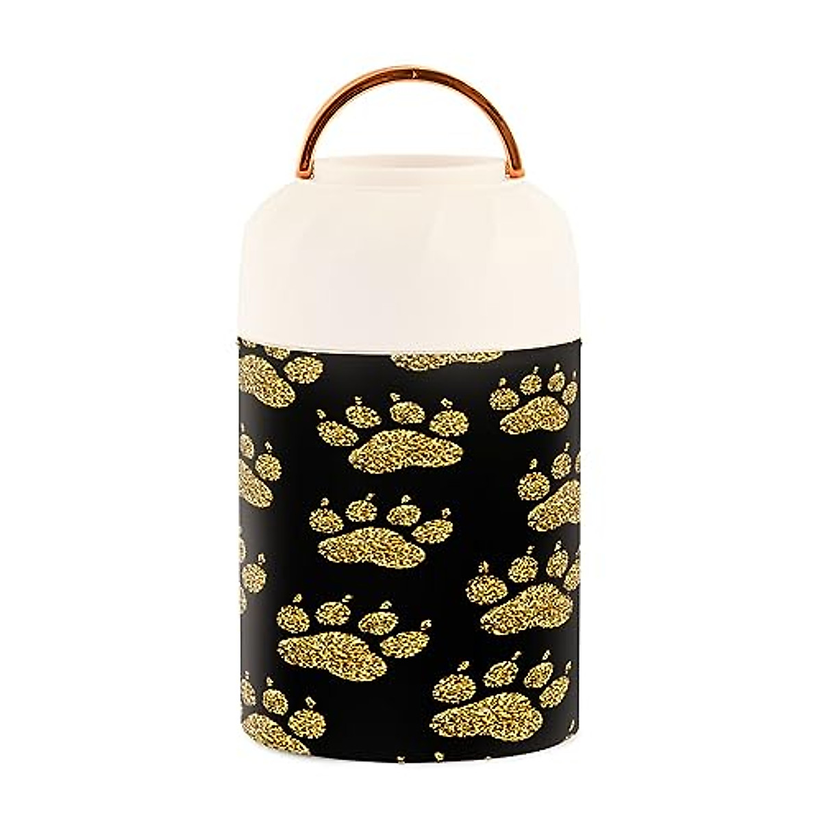 CUPADA Dog Paw Print Food Jar for Hot and Cold, Golden Glitter Insulated Food Jars Vacuum 17OZ with Folding Spoon for Work Trip Picnic Camping