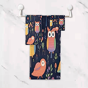 Flradish Cute Owls Towels 3 Pack Bath Towels for Bathroom Set Soft Cotton Highly Absorbent Lightweight & Quickdry Towel Set 1 Bath Towel,1 Hand Towel,1 Washclothe