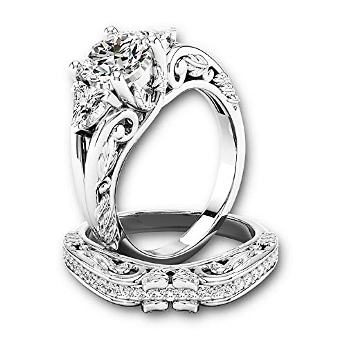 DESTINY JEWEL 2.35Ct Round Cut Diamond Gorgious Look Bridal Engagement Wedding Ring Set. Solid 925 Silver 14K White Gold Over Ring Set_11