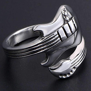 Jude Jewelers Stainless Steel Guitar Style Music Concert Cocktail Party Evening School Graduation Ring (Silver, 6)