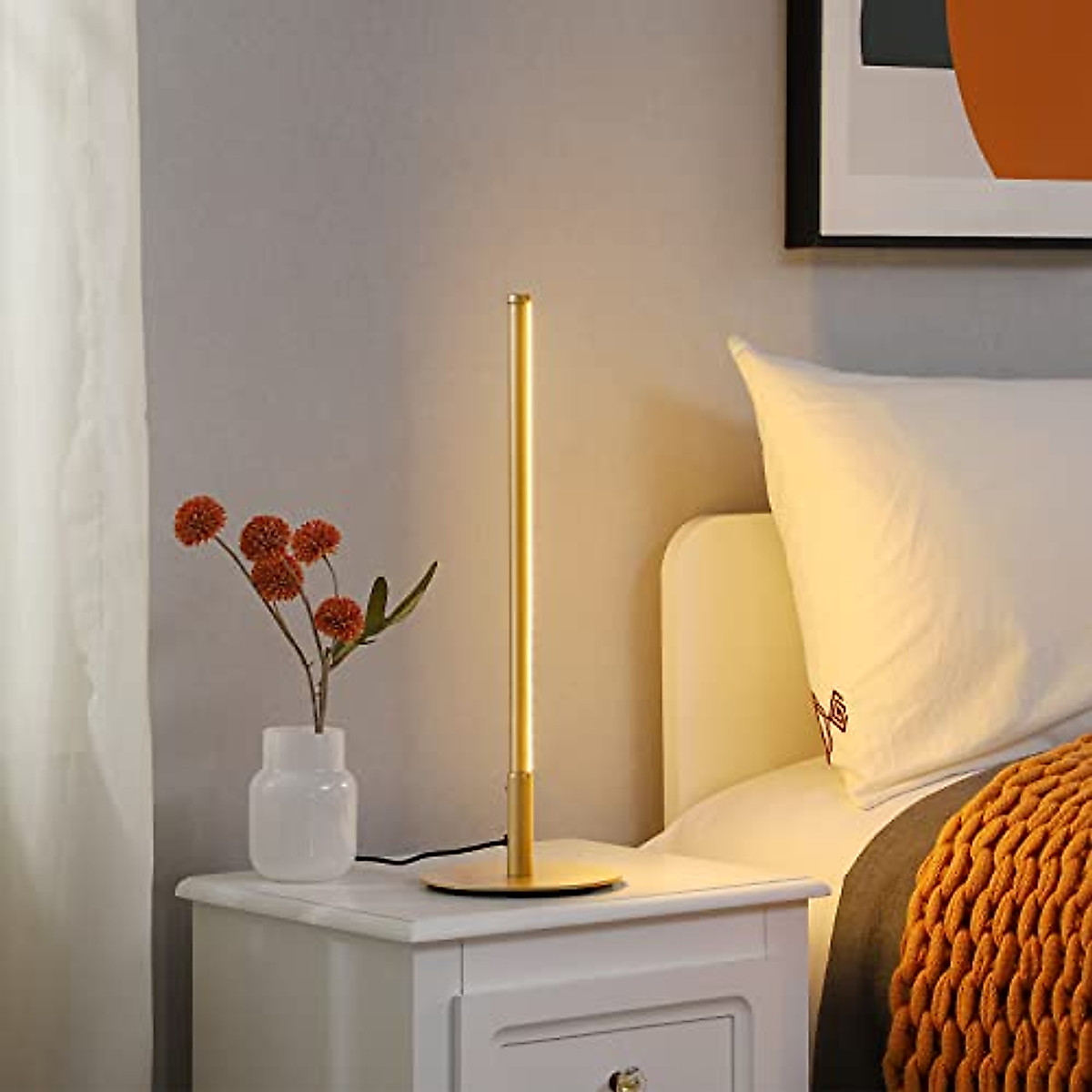 EDISHINE LED Table Lamp, Dimmable Bedside Lamp with 3 Colour Temperature, Touch Controller, Minimalist Lamp for Bedroom, Living Room, Corner Lighting, Gift, Reading, Metal Finish, Gold, 6W