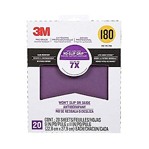 3M 26180CP-P-G 180 Grit Pro Grade No-Slip Grip Advanced Sandpaper (20 Pack), 9 x 11"