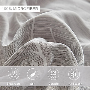 ARYURBU King Size Duvet Cover Set, 3Pcs Microfiber Double Yarn Jacquard Comforter Cover, Breathable Ultra Soft Branch Floral Bedding Set with 2 Pillow Shams for All Season Use, Grey