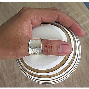 Hammered Sterling Silver Handmade Wide Band Ring, Classic Shiny Finish Wrap Band, Adjustable to Sizes 6-12, Can fit Also as Thumb ring, Gift for Her