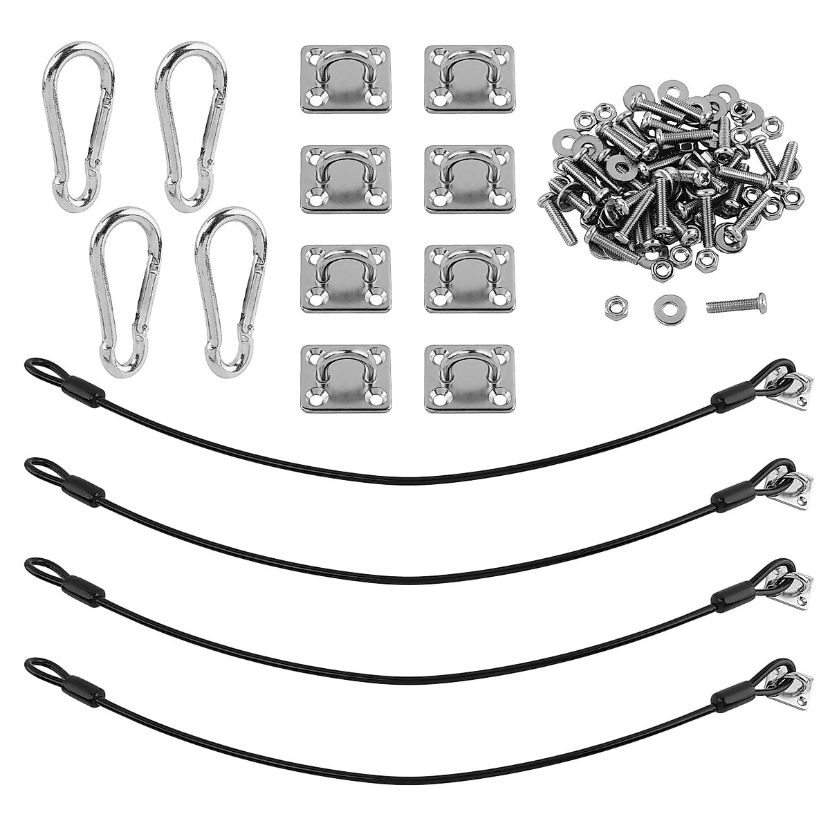 Jaeskeclip 4sets Trash Can Lock Kit, Garbage Can Lock, Trash Safe, with Rubber Coated Braided Wire Rope, Stainless Steel Hasp, Mounting Hardware, Self-Tapping Screws, for Garden, Park, Outdoor