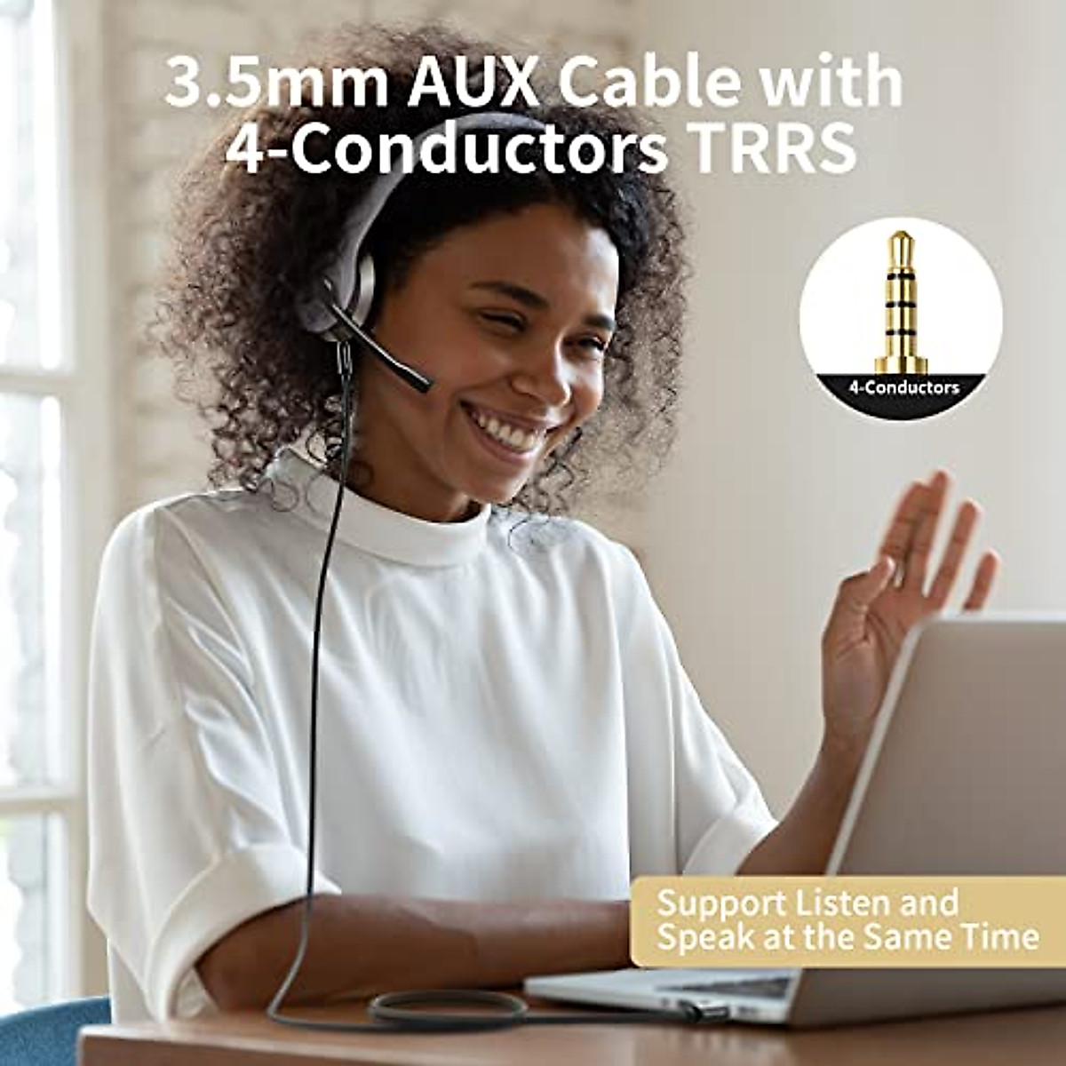 UNBREAKcable 3.5mm AUX Cable with Mic/Microphone (3.9FT, Hi-Fi Stereo) Audio Cord Auxiliary Cable Male to Male TRRS Jack for iPhone, iPad, Samsung, Tablet, Car Home Stereos, Sony Headphones, Speaker