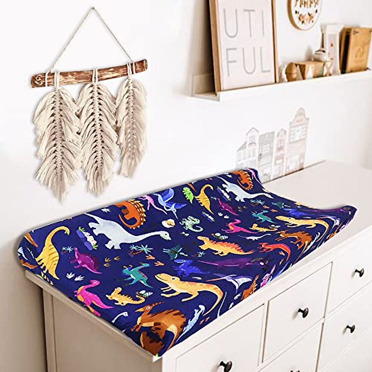 Baby Changing Pad Cover, Ultra Soft Change Table Cover, Dinosaur Printed Cradle Sheet for Boys and Girl