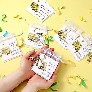 Geetery 24 Set Thanksgiving School Bus Driver Appreciation Gifts Christmas Gifts for Bus Driver Acrylic Keychain Gift with Tassel Keychain with Thank You Card and Organza Bag for Retirement Party